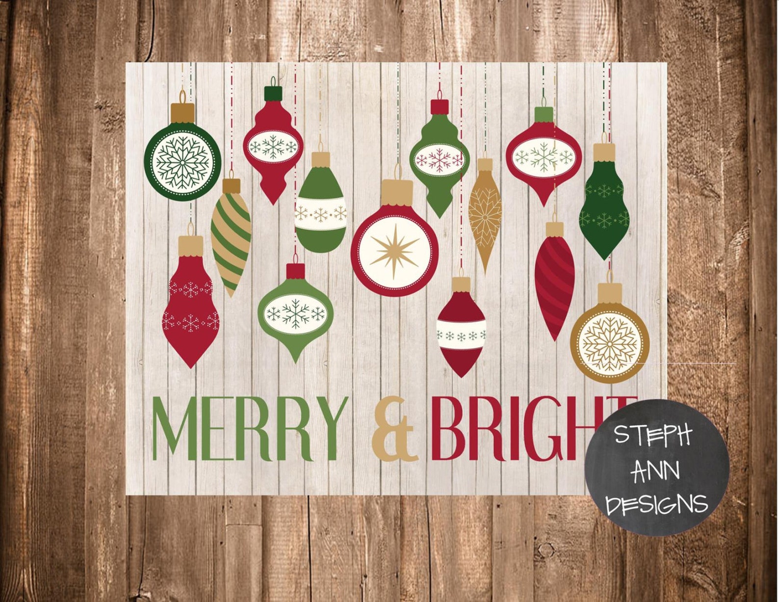 Printable Christmas Sign-8x10-instant Download-merry and Bright Wood ...