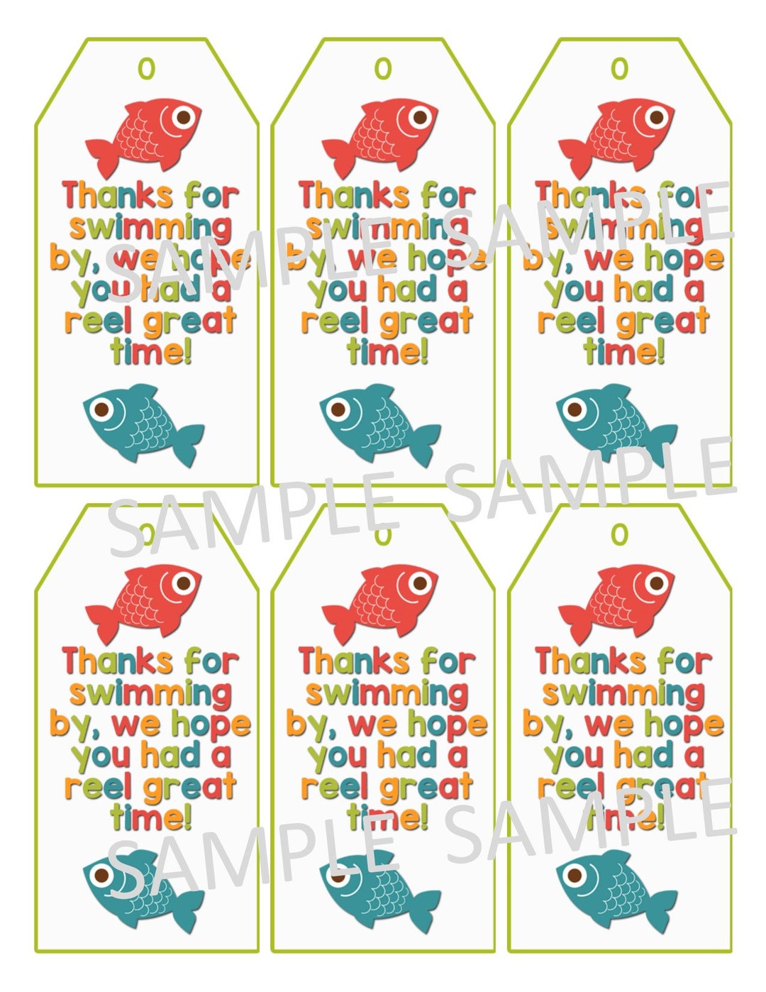 Printable Fish Themed Thank You Tag-6 to a Page-thanks for Swimming By ...