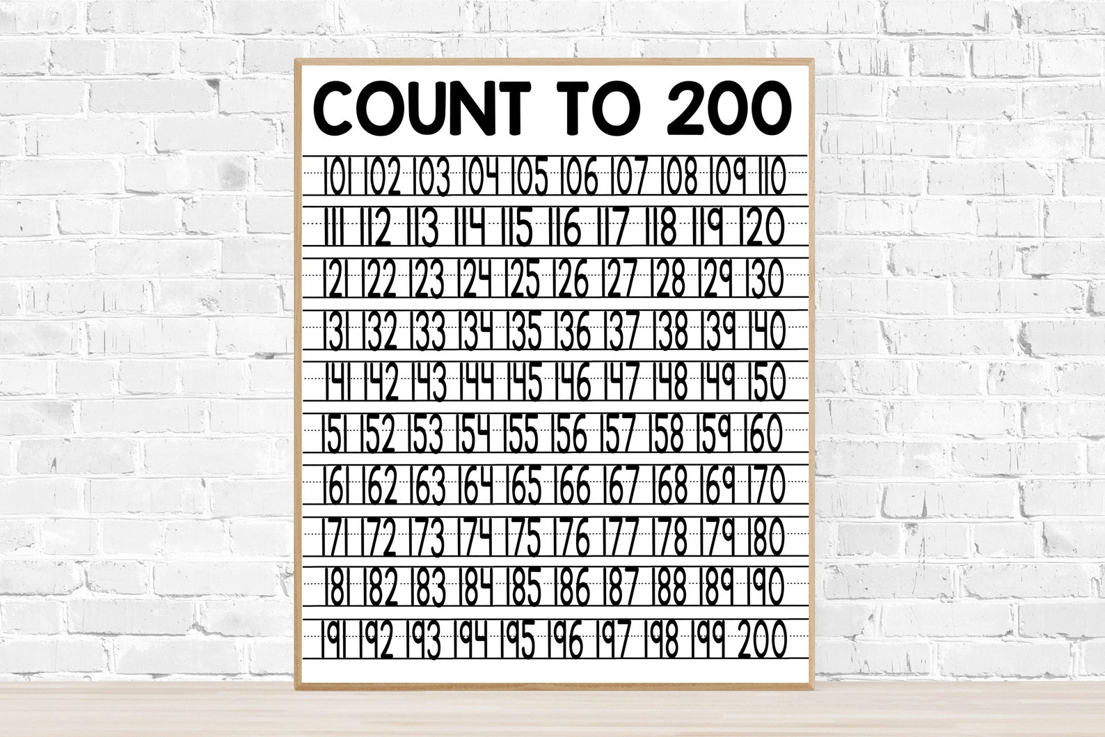 101-200 Chart Numbers Poster Printable 8x10, 11x14 and 16x20 Size - Etsy