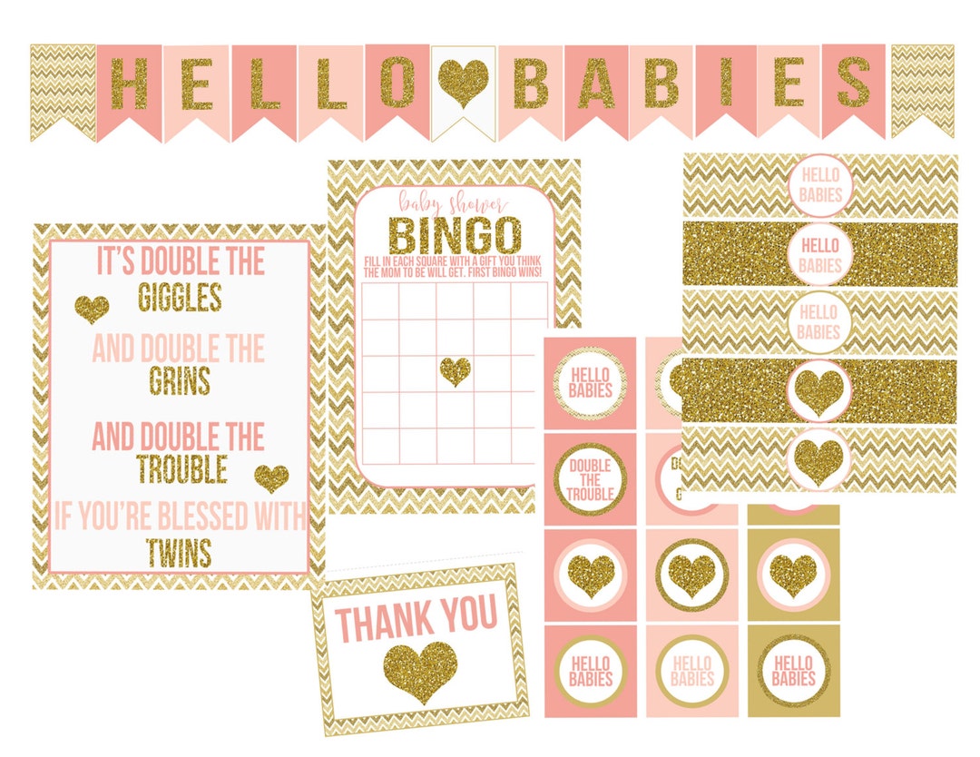 Hello Babies Shower Decor-twin Baby Shower Decorations-printable ...