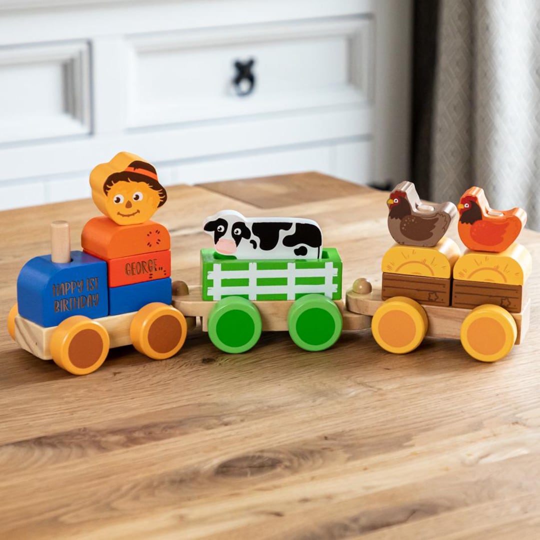 Personalised Wooden Farm Animal Train Set: Stacking Toy - LC1037 - Etsy