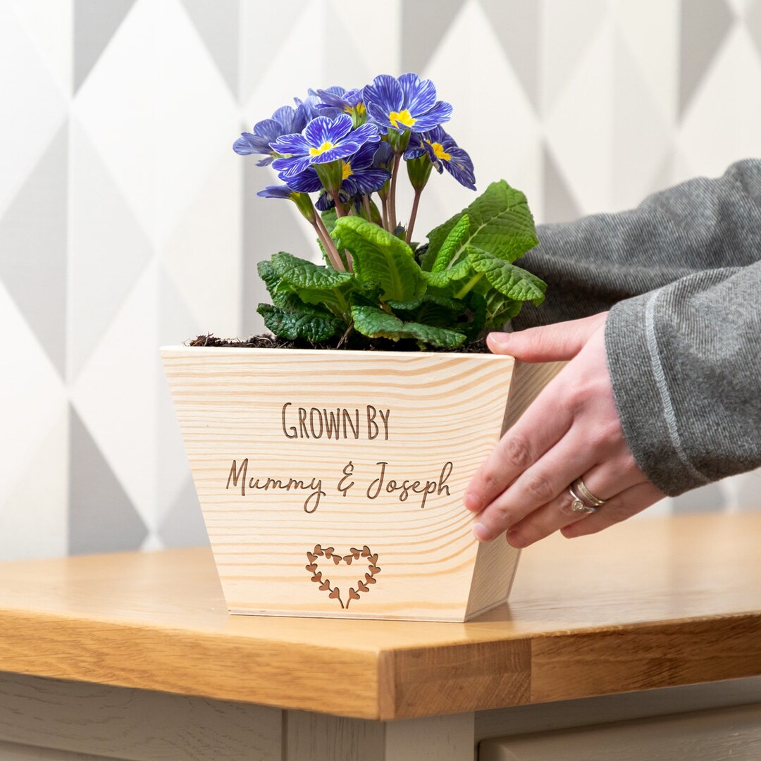 Wooden Planter Grown by Personalised Planter Pot Plant Pot Wood Gift ...