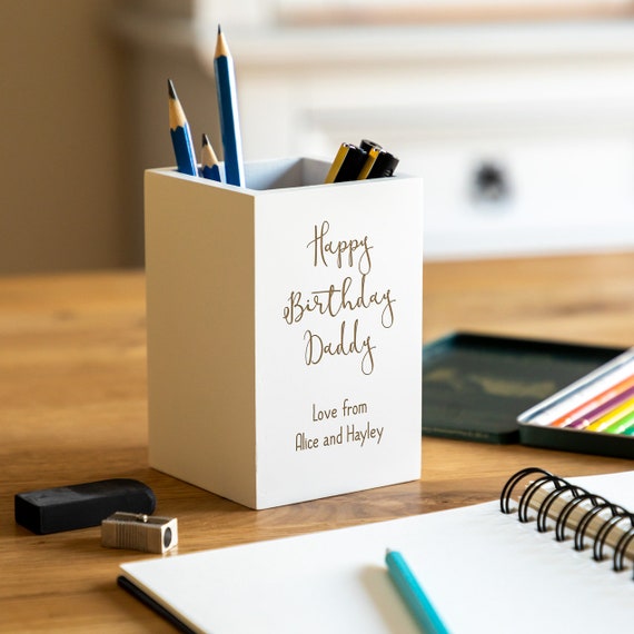 Pen Holder Happy Birthday Personalised Wooden Pen Pot | Etsy