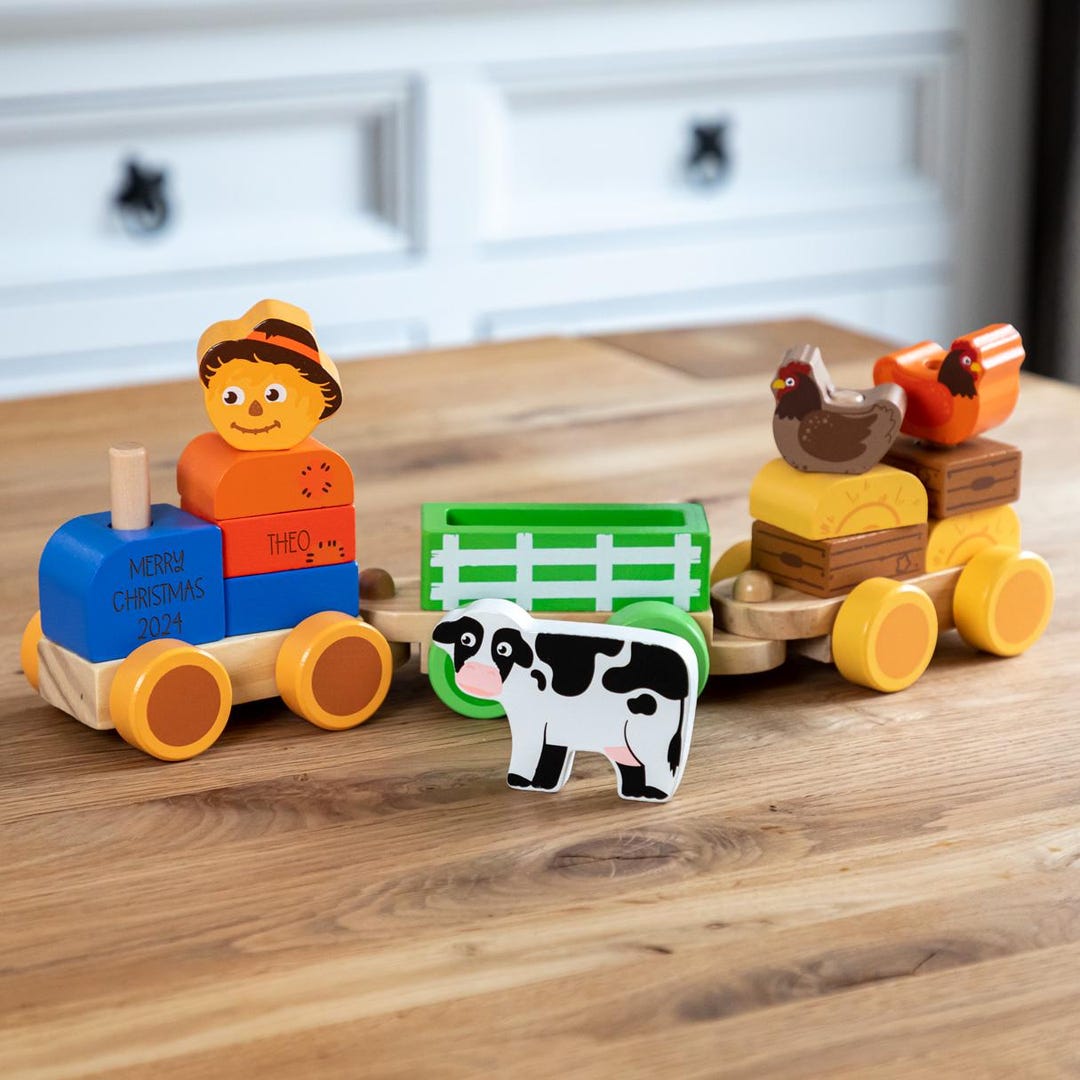 Personalised Wooden Farm Animal Train Set: Stacking Toy - LC1038 - Etsy