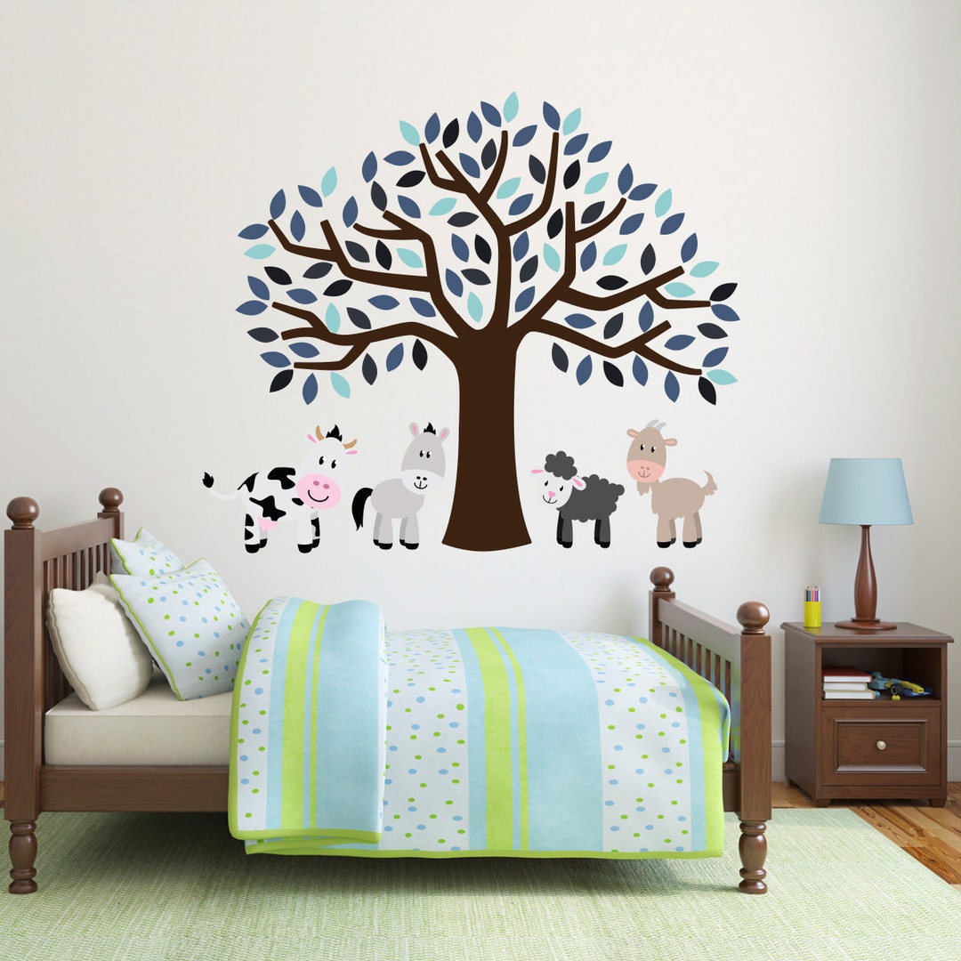 Tree Wall Stickers For Nursery Farm Animal Wall Decals Farm - Etsy ...