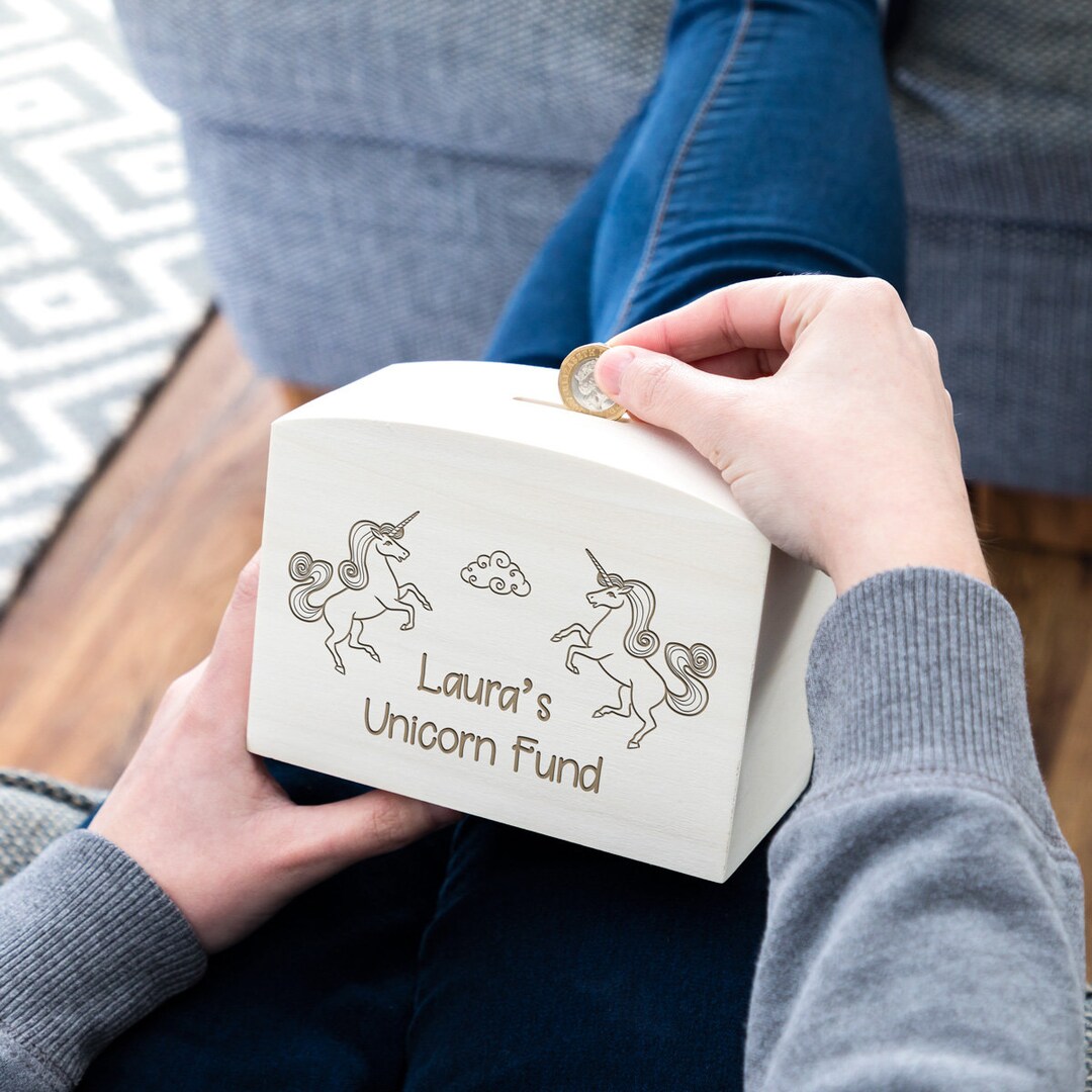 Wooden Money Box Unicorn Fund Personalised Money Box - Etsy