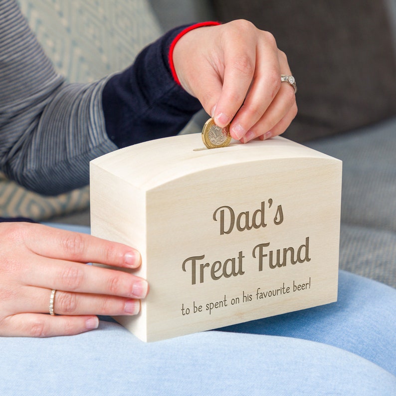 Wooden Money Box Dad's Treat Fund Personalised Money - Etsy