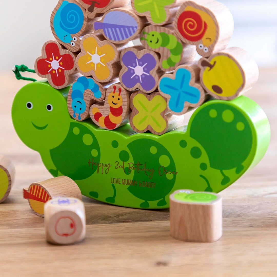 Personalised Caterpillar Balance Game: Wooden Stacking Toy for Toddlers ...