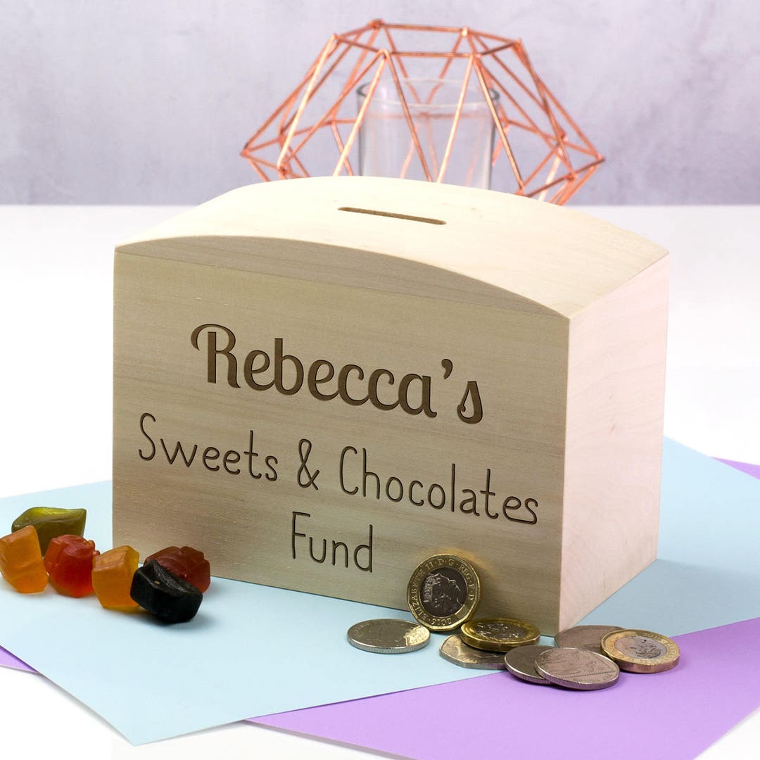 Wooden Money Box Sweets & Chocolate Fund Personalised - Etsy