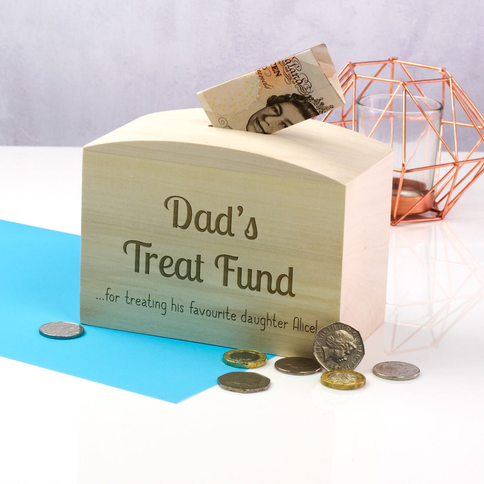 Wooden Money Box Dad's Treat Fund Personalised Money | Etsy