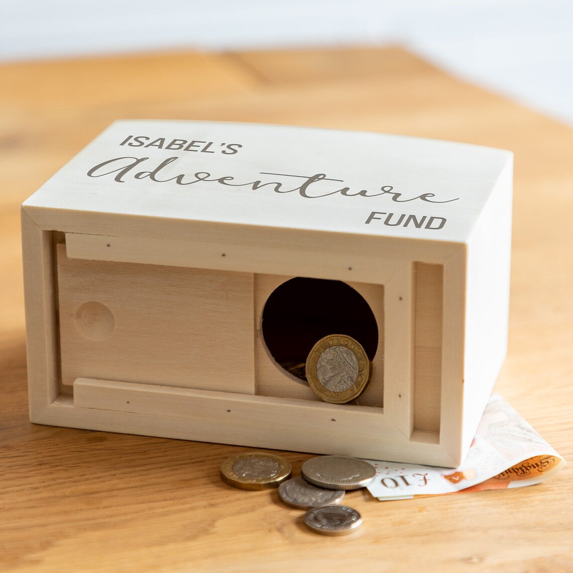 Adventure Fund Wooden Money Box Personalised Money Box - Etsy UK