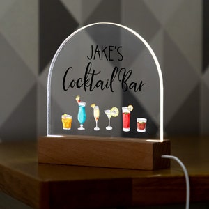 Cocktail Bar Sign Personalised Cocktail Bar Light Bar Light up Sign ...