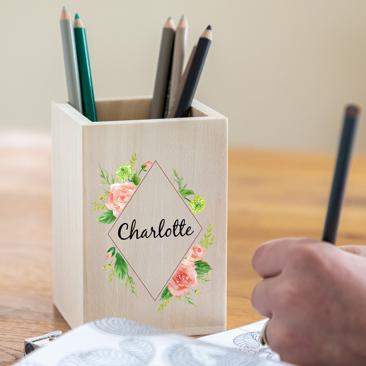 Pen Pot Personalised Floral Pencil Pot Corporate Pen Pot - Etsy UK