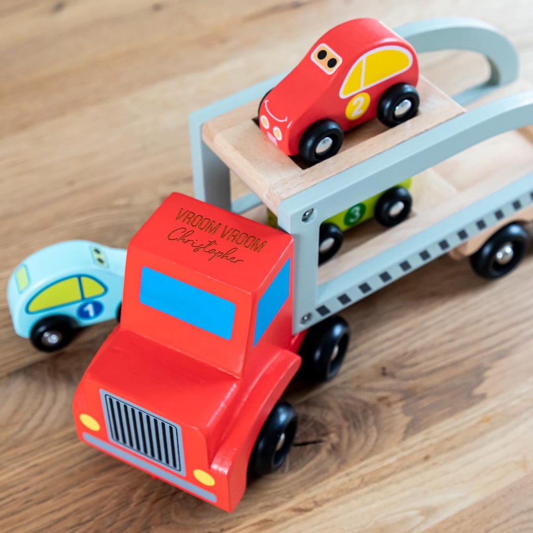 Personalised Wooden Lorry Toy Car Carrier Lorry Play Set Pull Along Toy ...