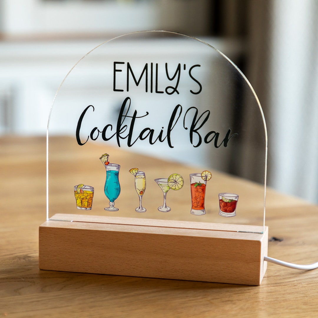 Cocktail Bar Sign, Personalised Cocktail Bar Light, Bar Light up Sign ...