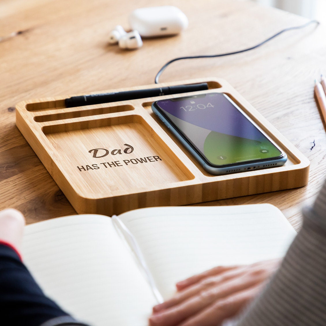 Personalised Wireless Charger Desk Tidy Organiser - Phone Charger Pad ...