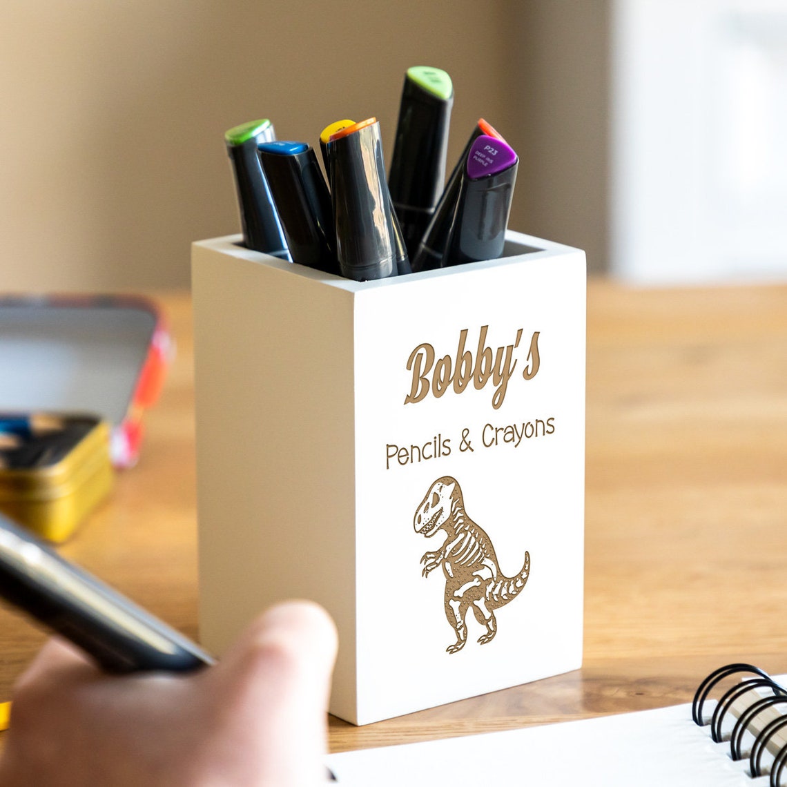 Childrens Pencil Holder Dinosaur Pen Pot Personalised - Etsy