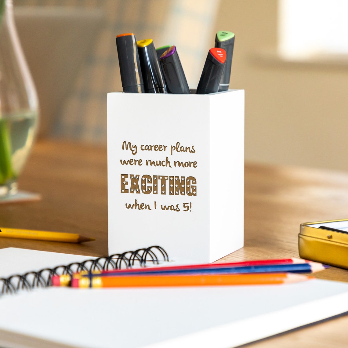 Office Pen Holder Funny Wooden Pen Pot Corporate Pen Pot - Etsy