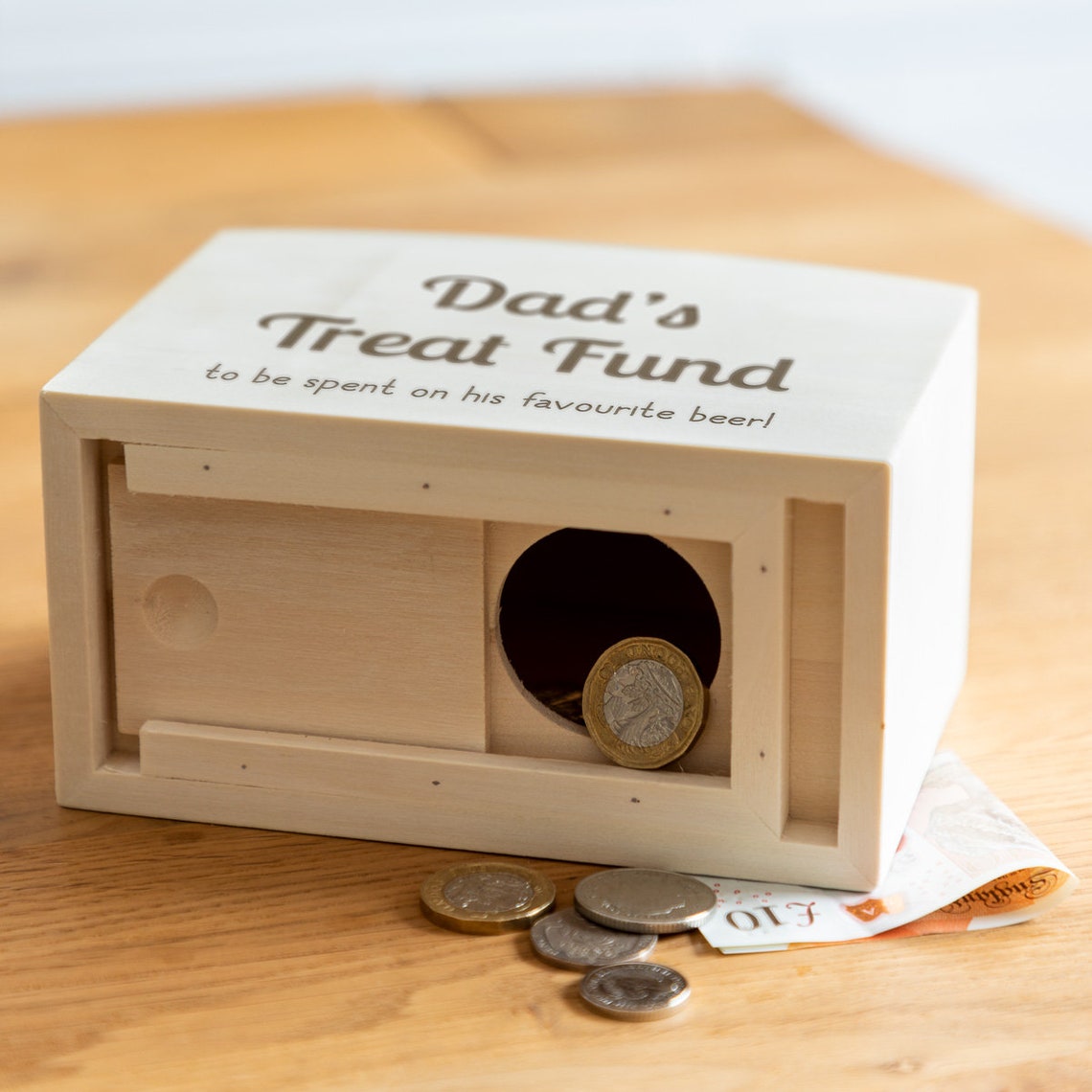 Wooden Money Box Dad's Treat Fund Personalised Money - Etsy