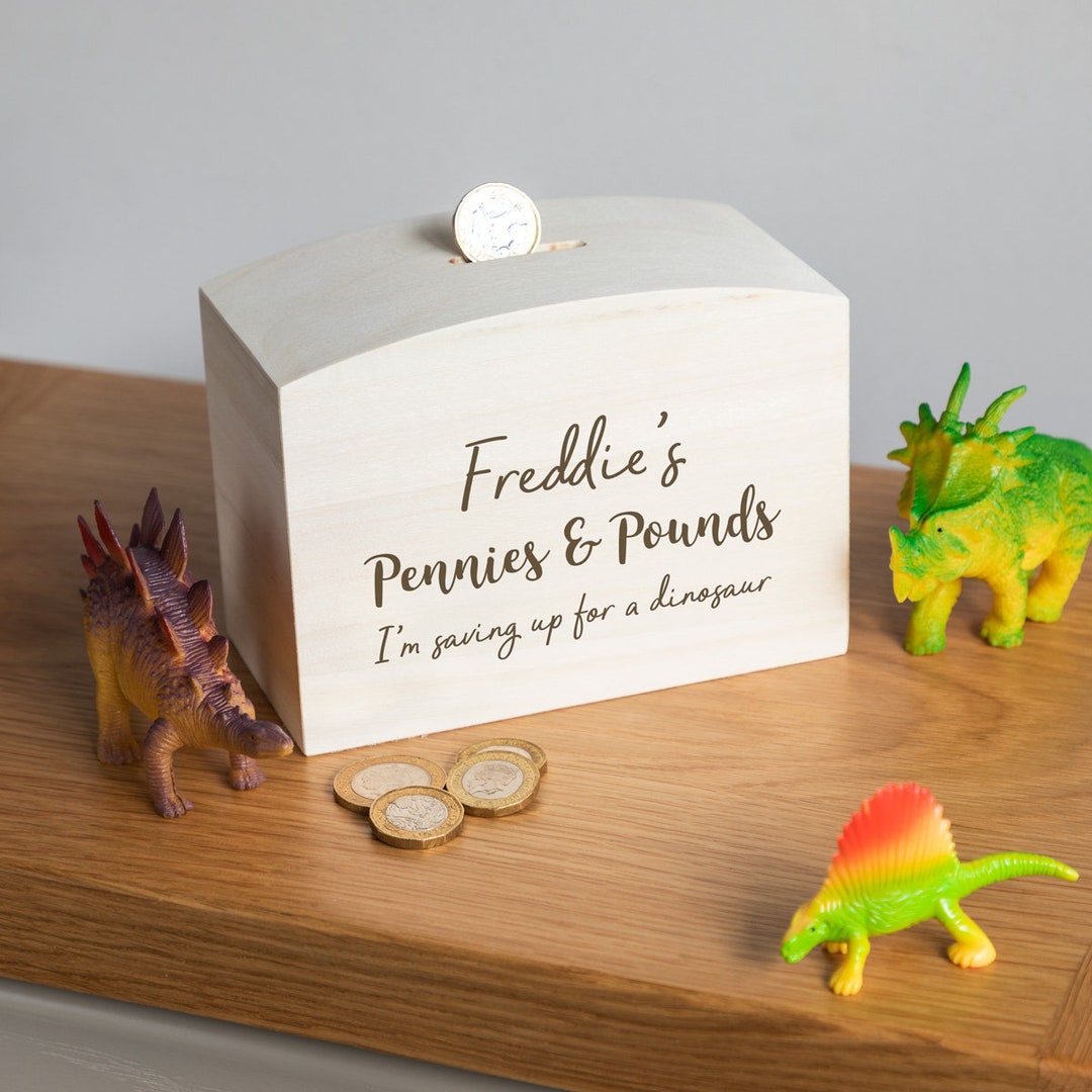 Wooden Money Box Pennies & Pounds Personalised Money Box Childrens ...