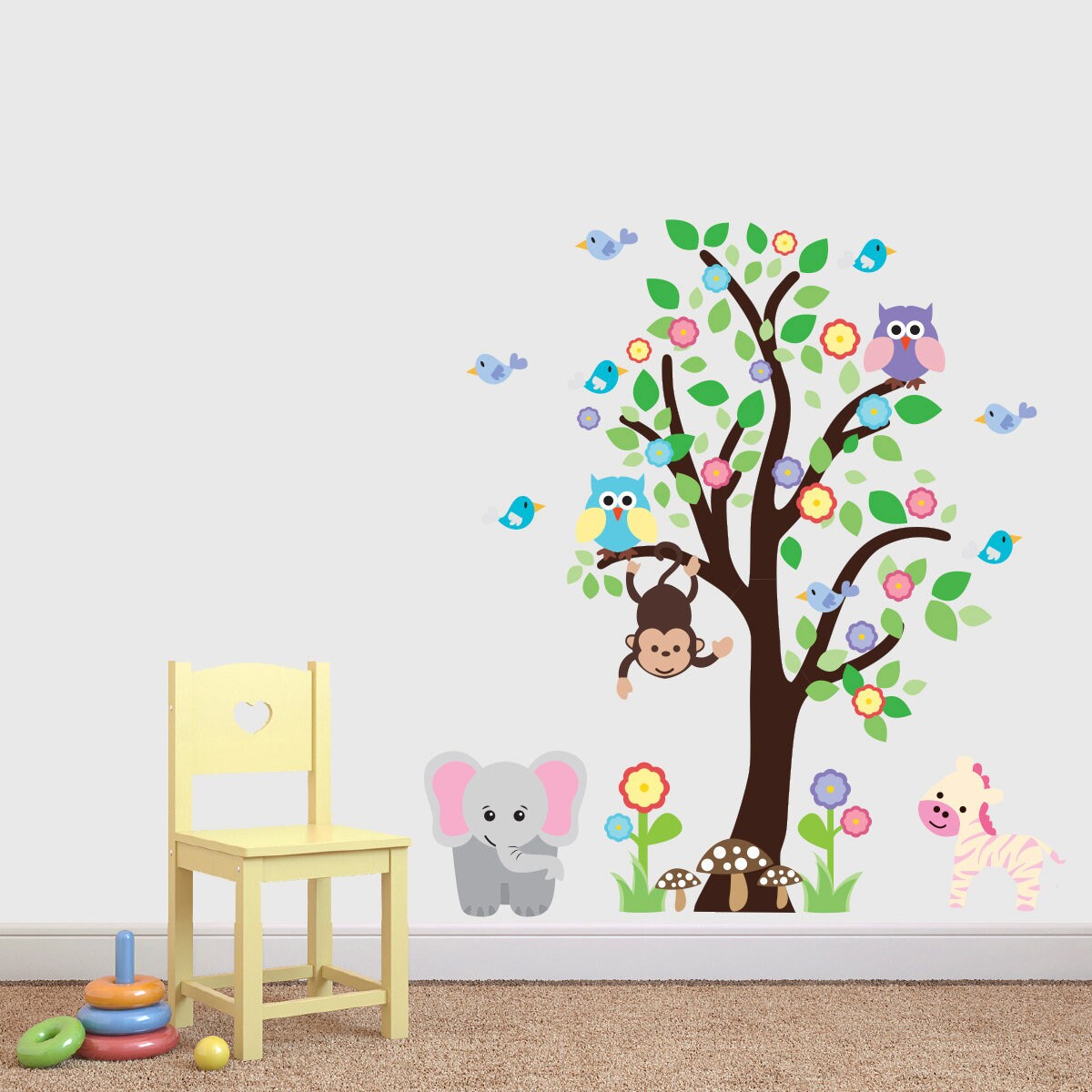 Tree Wall Stickers for Nursery With Elephant Zebra Monkey - Etsy UK