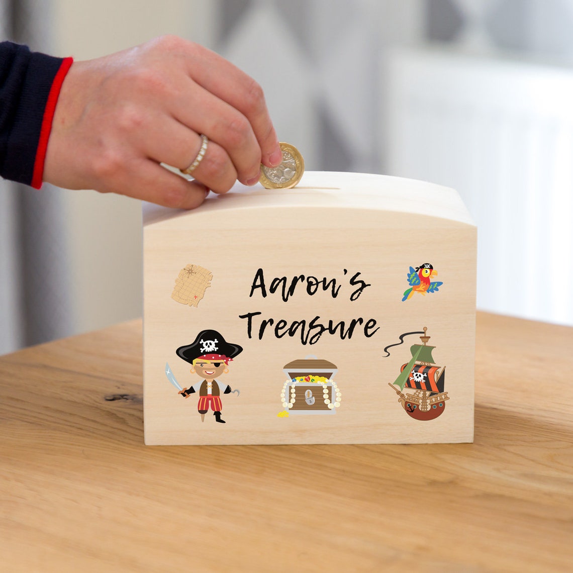 Wooden Money Box Pirate Treasure Personalised Money Box - Etsy