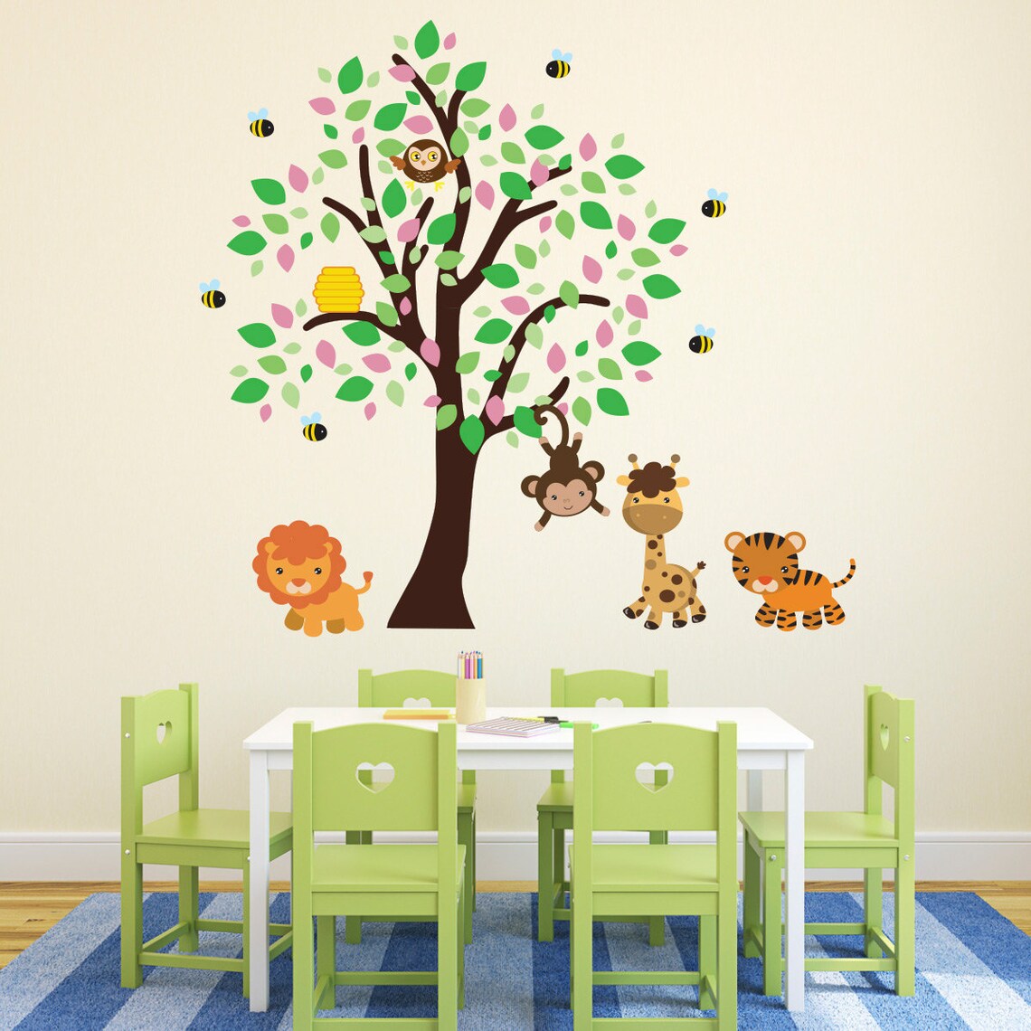 Jungle Wall Stickers Tree Wall Stickers With Monkey Giraffe - Etsy UK