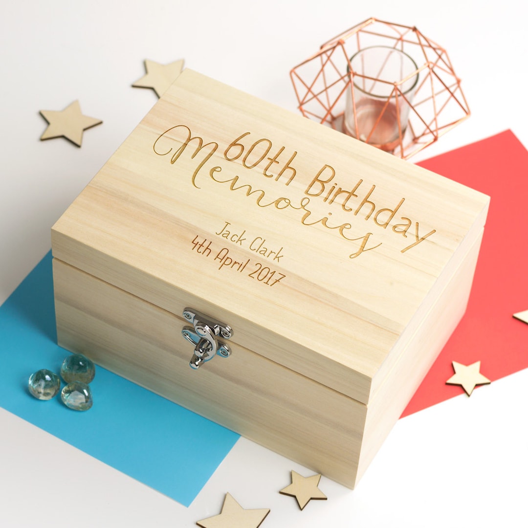 60th Birthday Memories Keepsake Box Personalised Wood Memory Box ...