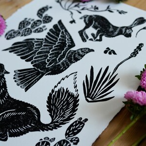 Desert Hawk Rabbit Block Print - Etsy