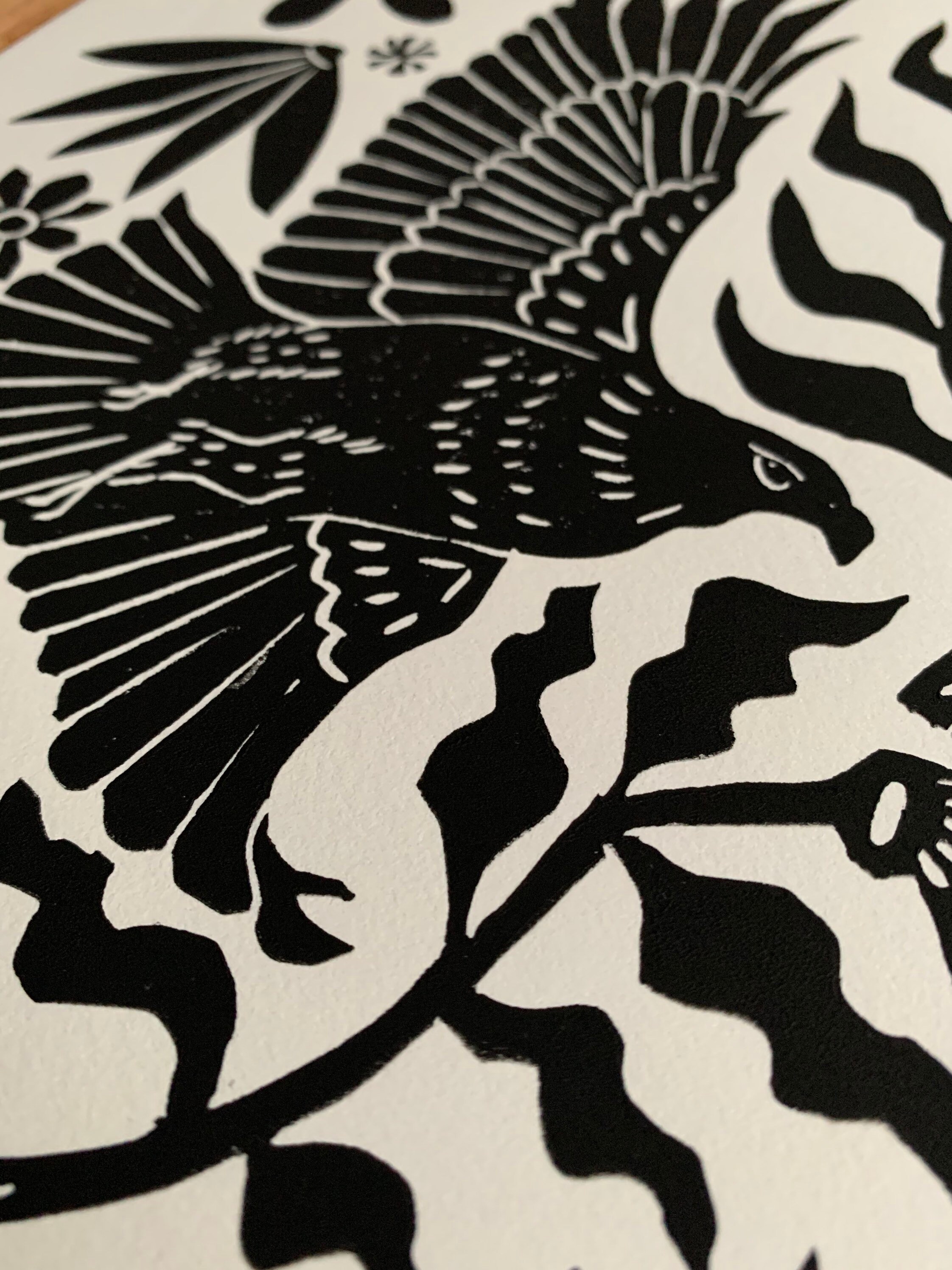 Black Hawk Floral Flying Block Print | Etsy