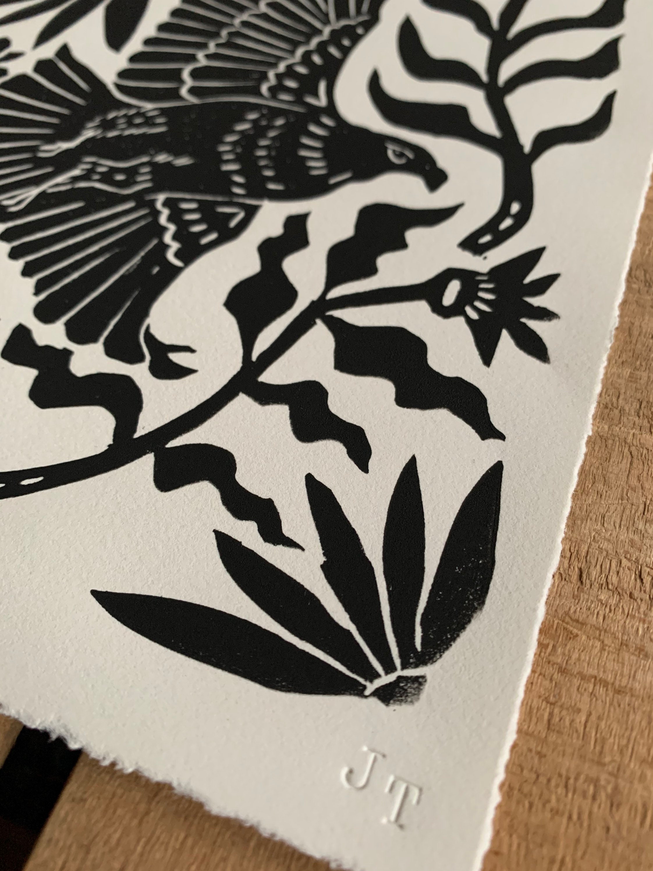 Black Hawk Floral Flying Block Print | Etsy
