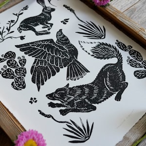 Desert Hawk Rabbit Block Print - Etsy