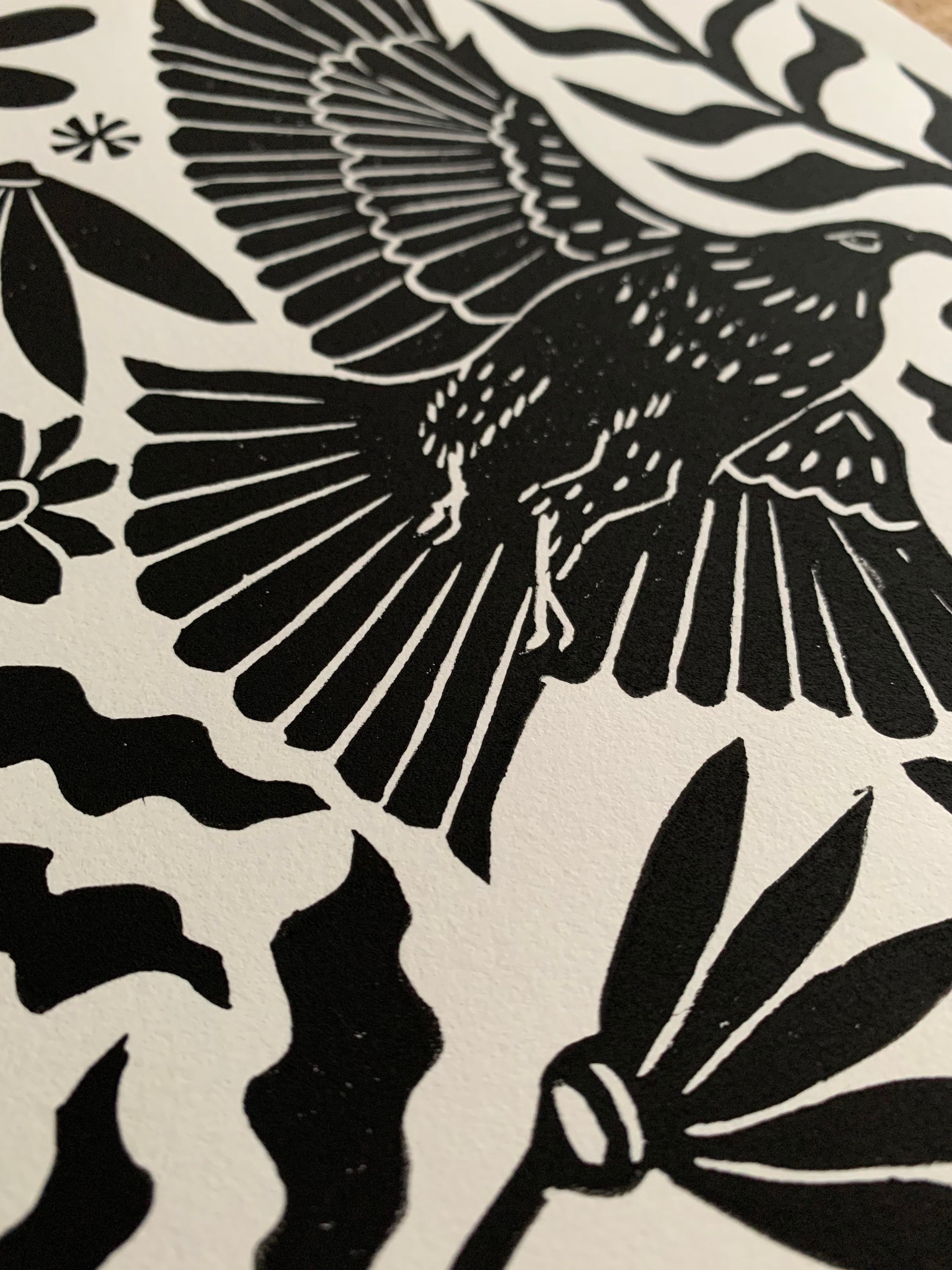 Black Hawk Floral Flying Block Print | Etsy