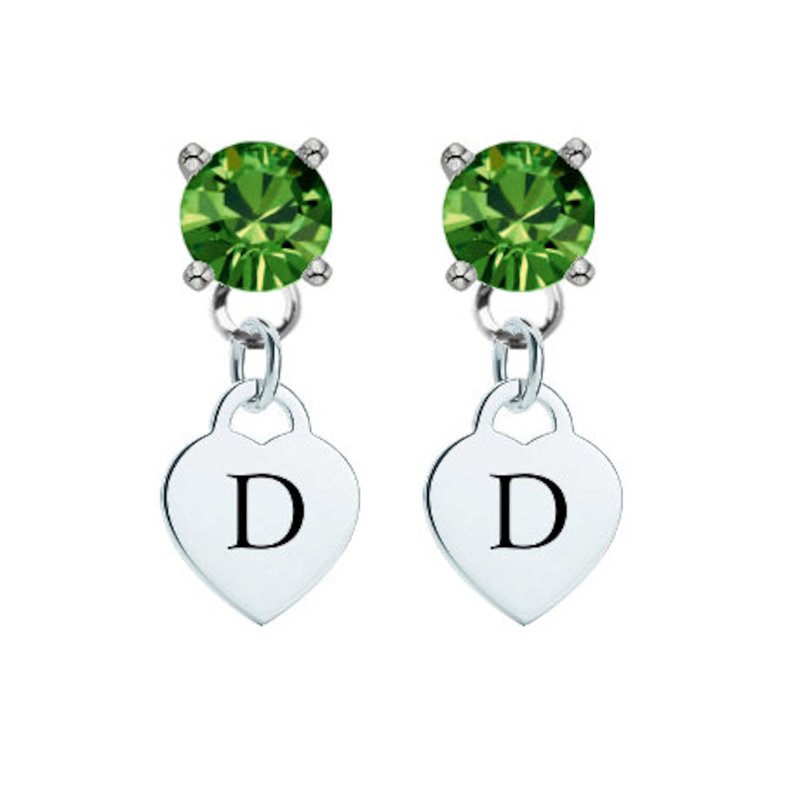 Letter D Name Initial Silver Heart Crystal Post Stud Dangle Earrings ...