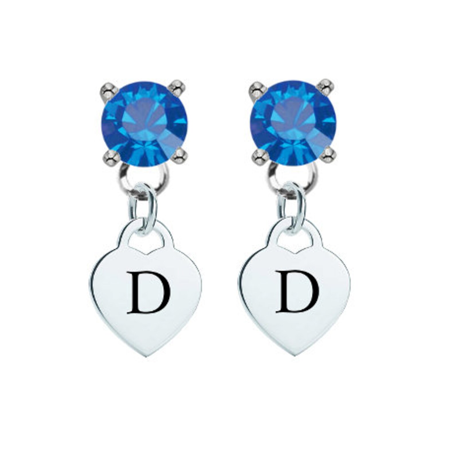 Letter D Name Initial Silver Heart Crystal Post Stud Dangle Earrings ...