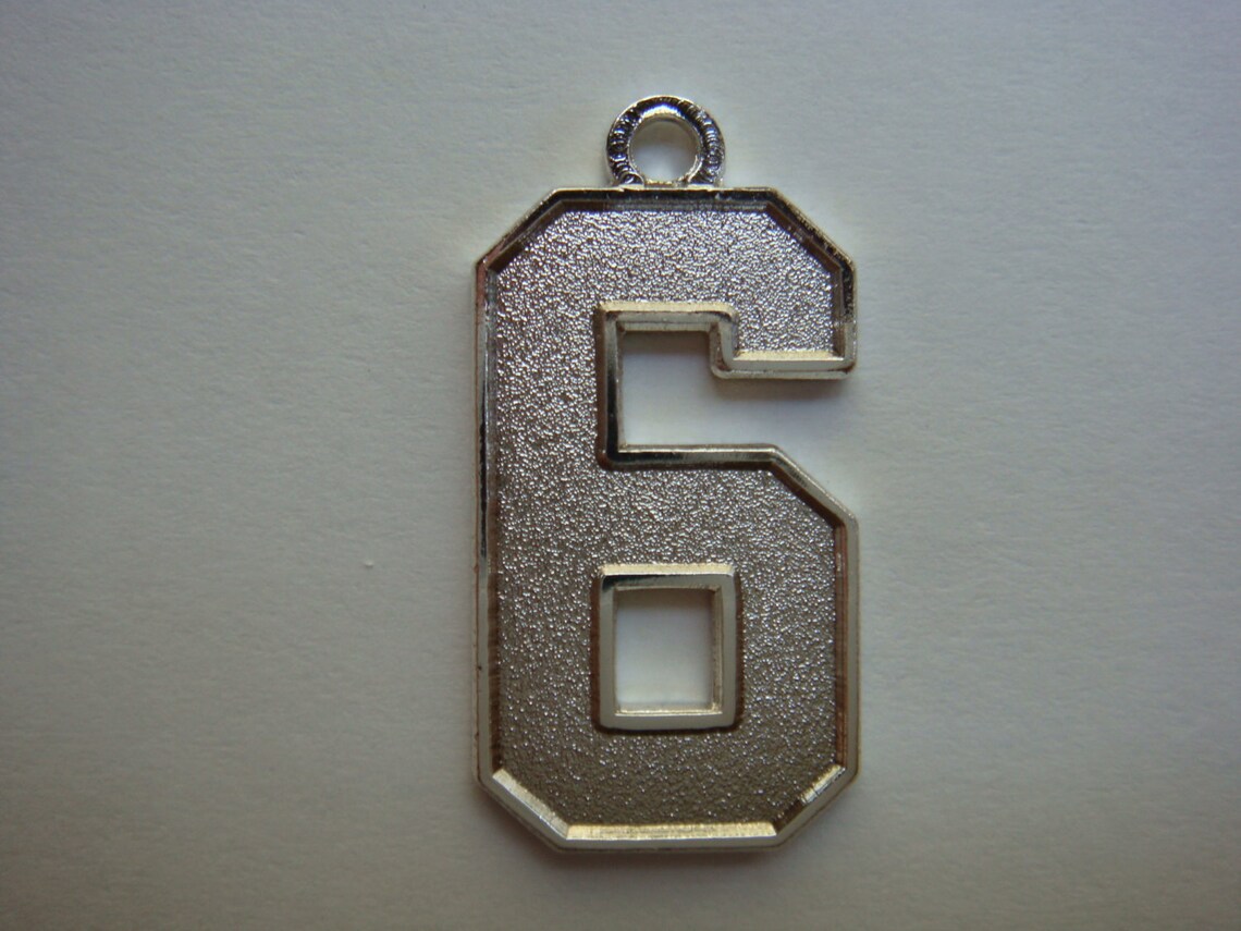 Number 6 Jersey Style Sports Necklace Charm Pendant (0.8" Tall) SILVER ...