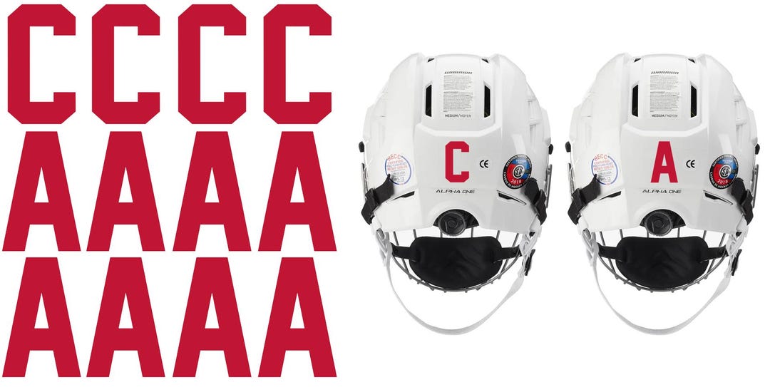 Red Captain C & Assistant A Hockey Helmet Decal Patch Style 12 Pack ...