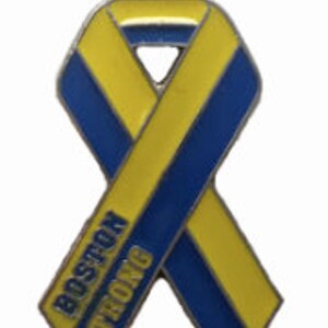 50pcs Boston Strong Blue & Yellow Ribbon Charm Pendant for Necklaces ...