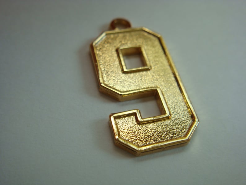 Number 9 Jersey Style Sports Necklace Charm Pendant (0.8" Tall) GOLD ...