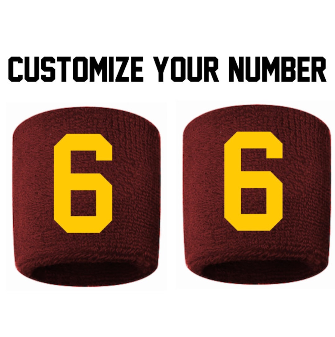 Pick Your Number MAROON W/ YELLOW Gold Embroidered Stitched Sweatband ...