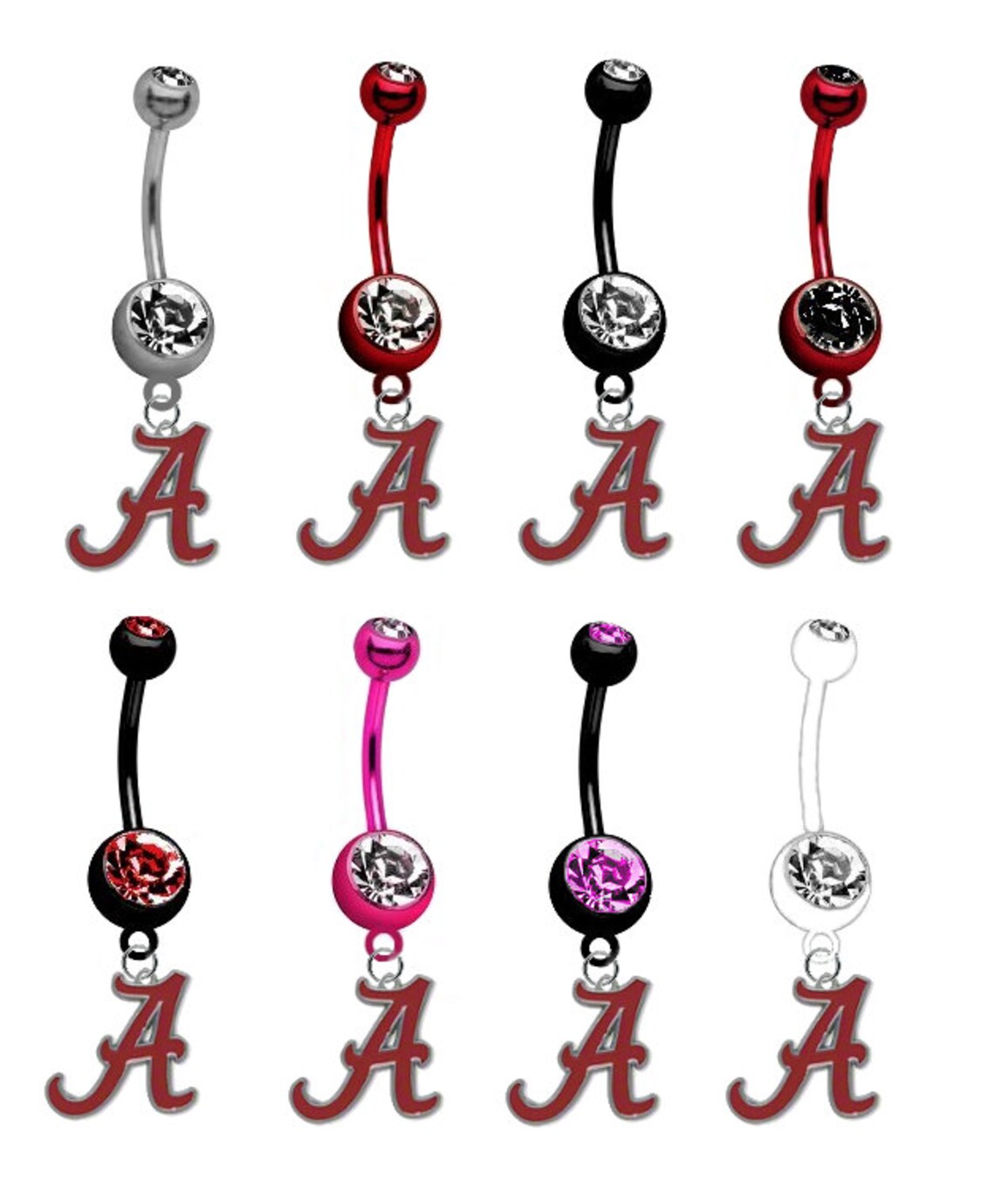 Alabama Premium Titanium Anodized W/ CZ Gem Belly Button Navel Ring ...