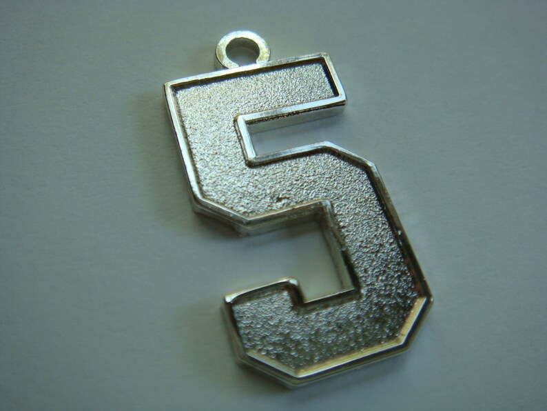Number 5 Jersey Style Sports Necklace Charm Pendant (0.8" Tall) SILVER ...