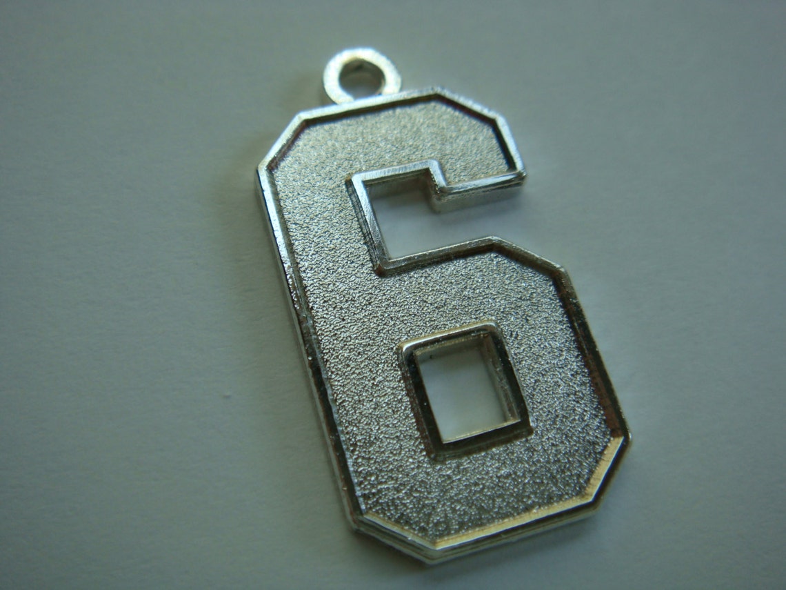 Number 6 Jersey Style Sports Necklace Charm Pendant (0.8" Tall) SILVER ...