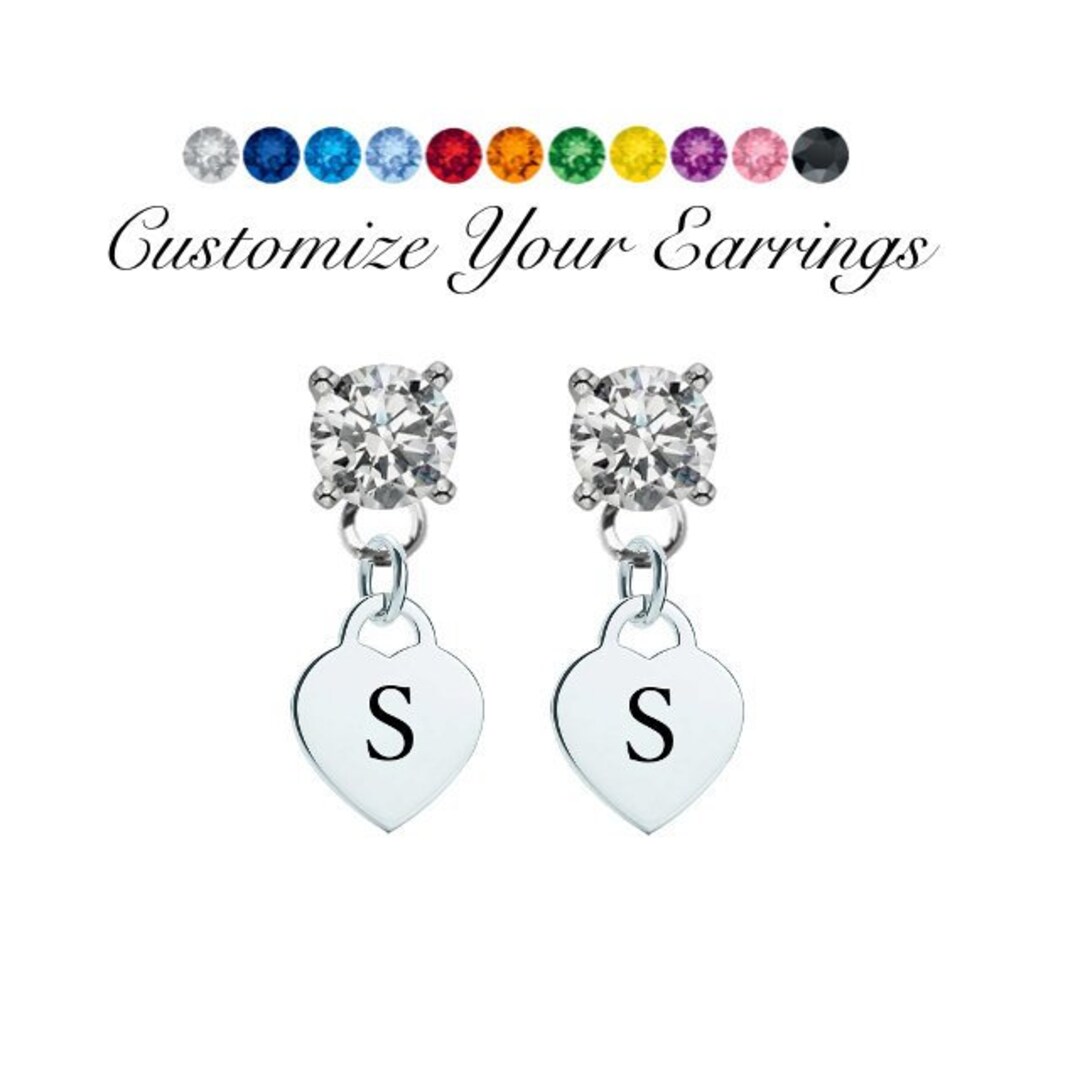 Letter S Name Initial Silver Heart Crystal Post Stud Dangle Earrings ...