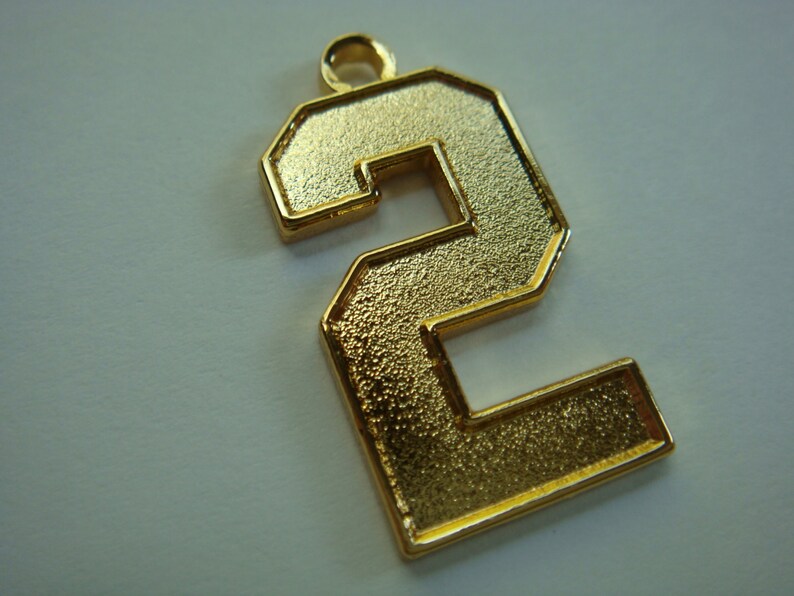 Number 2 Jersey Style Sports Necklace Charm Pendant (0.8" Tall) GOLD ...