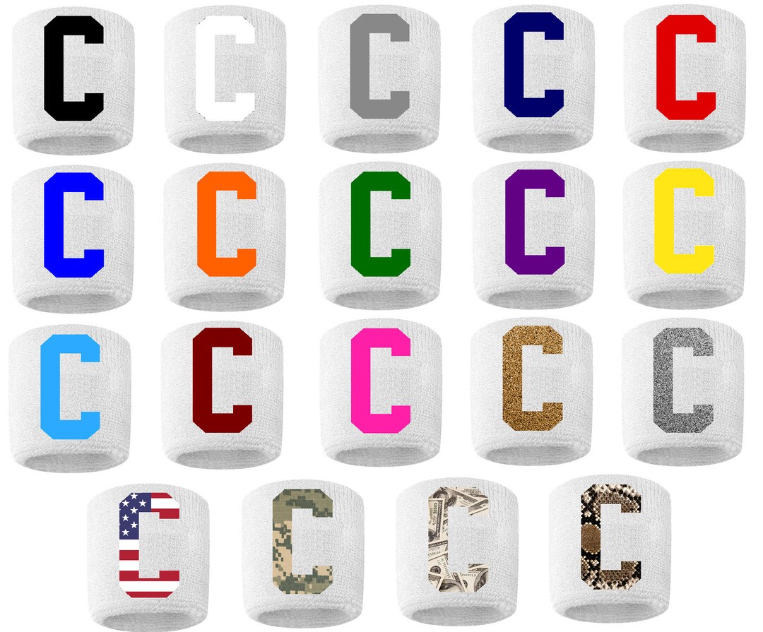 Captain Patch Sweatband Wristband White Embroidered C Football Baseball ...