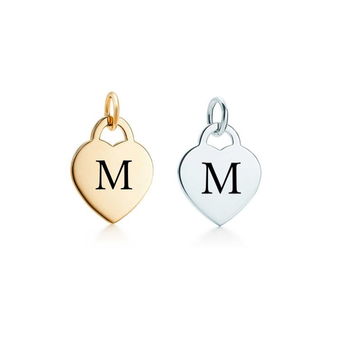 Letter M Gold or Silver Plated Heart Charm Pendant Custom Engraved ...