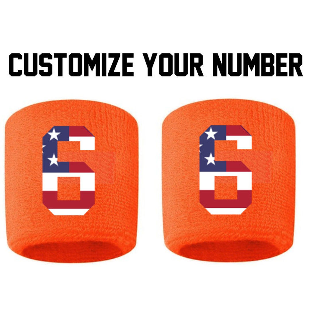 Pick Your Number ORANGE W/ USA American Flag Custom Embroidered ...