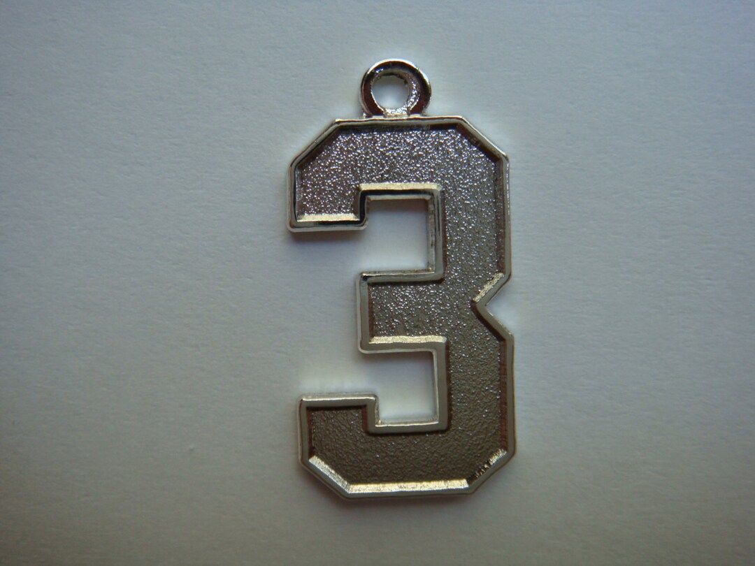 Number 3 Jersey Style Sports Necklace Charm Pendant (0.8" Tall) SILVER ...