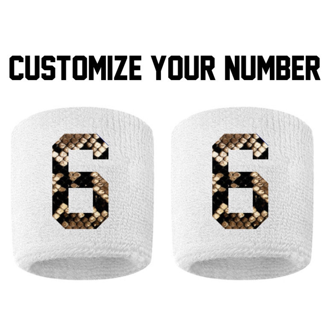 Pick Your Number WHITE W/ PYTHON Snake Print Custom Embroidered Stitched Sweatband Wristband ...